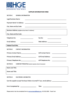 Fillable Online SUPPLIER INFORMATION FORM - hgedcom Fax Email Print ...