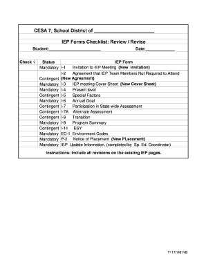 Fillable Online cesa7 Review Revise Checklist - cesa7org Fax Email ...