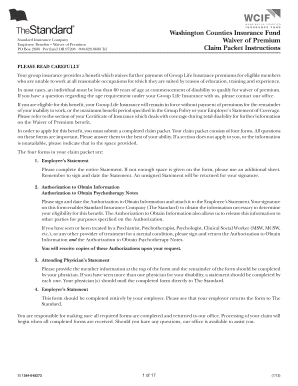 Fillable Online wcif Waiver of Premium Claim Packet - Washington ...
