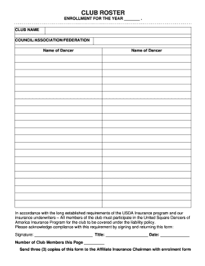 Fillable Online Club Roster Form - bmsclogextravaganzacomb Fax Email ...