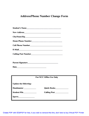 Fillable Online AddressPhone Number Change Form Fax Email Print - pdfFiller