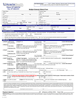 Fillable Online Multiple Sclerosis Referral Form - acariahealthcom Fax ...