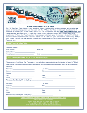 Fillable Online npgaexpo EXHIBITOR INFORMATION VIP EXPO FLOOR PASS ...