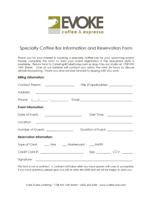 Fillable Online Specialty Coffee Reservation Form - Osmek Fax Email ...