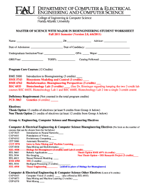 Fillable Online MASTER OF SCIENCE WITH MAJOR IN BIOENGINEERING STUDENT ...