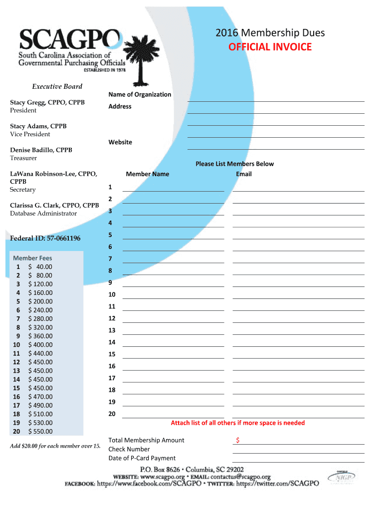 Fillable Online scagpo Invoice for Membership Fax Email Print - pdfFiller