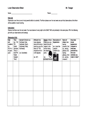 Fillable Online Lunar Observation Sheet Fax Email Print - pdfFiller