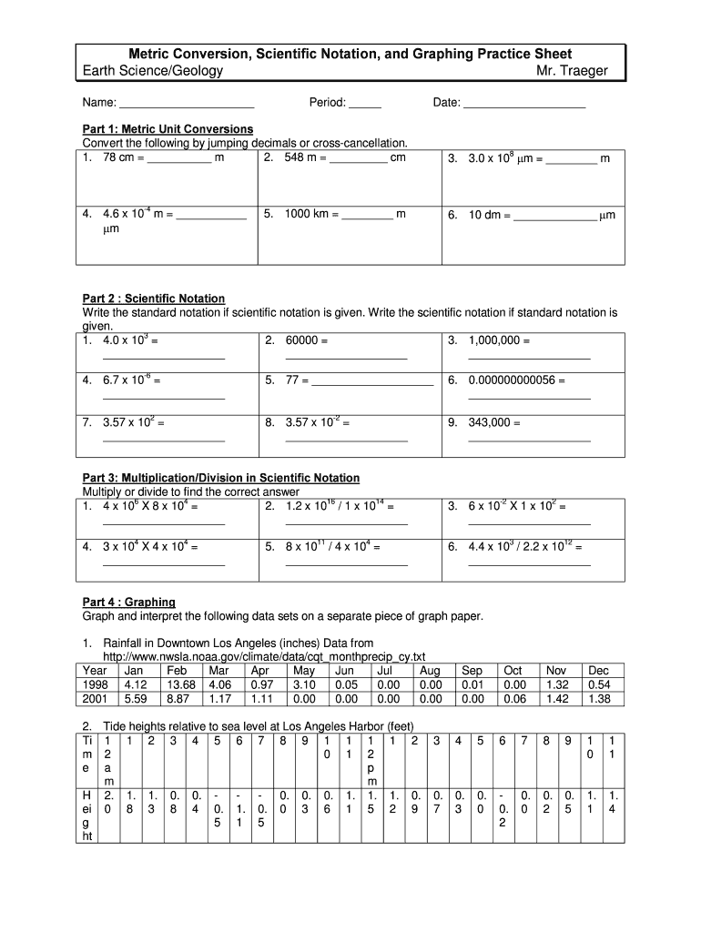 Fillable Online Metric Conversion Scientific Notation and Graphing Fax ...
