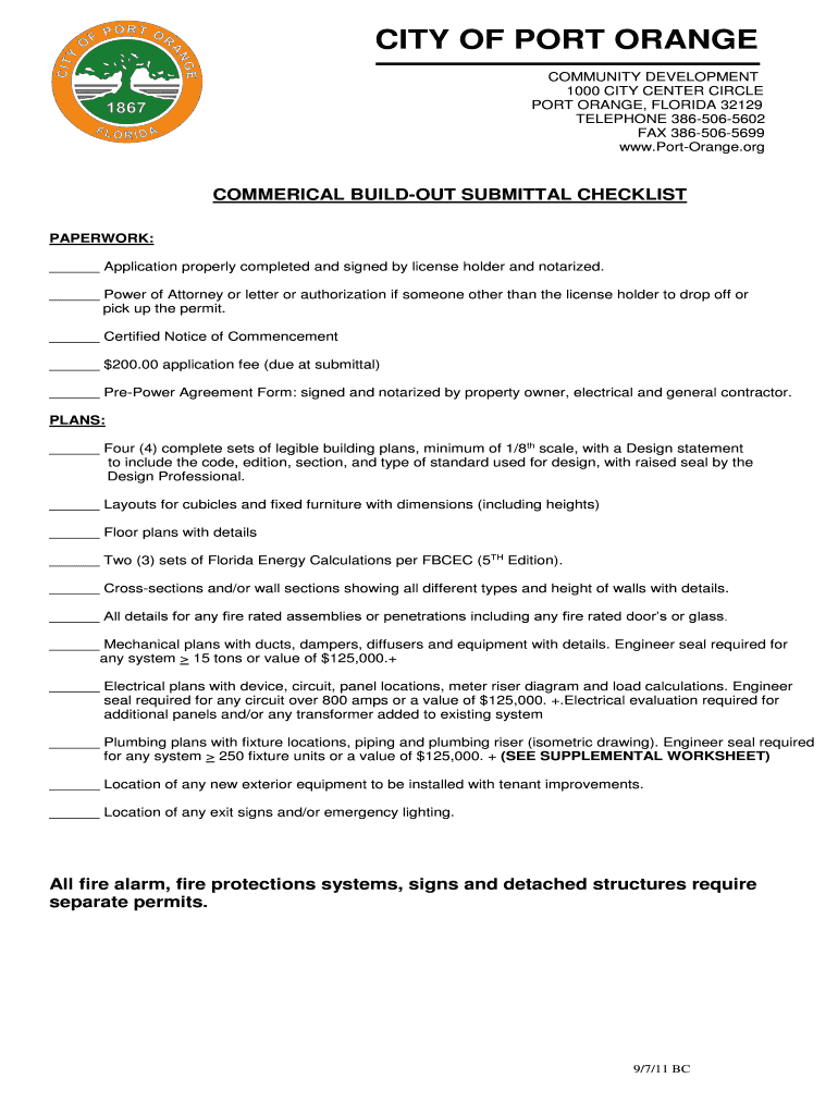 Fillable Online COMMERICAL BUILDOUT SUBMITTAL CHECKLIST Fax Email Print ...