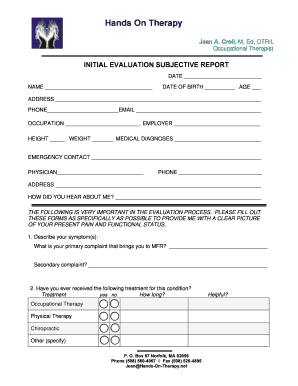 Fillable Online hands-on-therapy MFR Subjective Eval form readydoc Fax ...