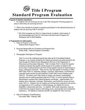 Fillable Online ssdmo Title I Program Standard Program Evaluation - SSD ...