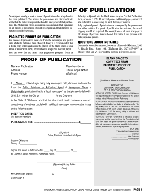 Fillable Online SAMPLE PROOF OF PUBLICATION Fax Email Print - pdfFiller