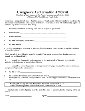 Fillable Online Caregivers Authorization Affidavit - LSPC Fax Email ...