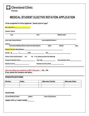 Fillable Online my clevelandclinic Medical student elective rotation ...