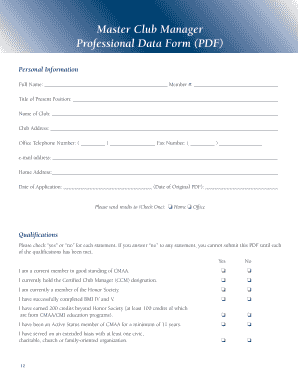 Fillable Online cmaa Master Club Manager Professional Data Form PDF ...