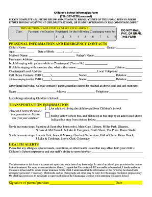 Fillable Online ciweb Childrens School Registration Information amp ...