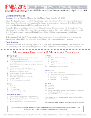 Fillable Online ipmba POLICE-EMS-SECURITY CYCLIST CERTIFICATION COURSE ...