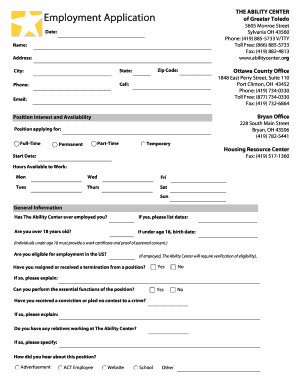 Fillable Online abilitycenter Ability Center Employment Application Fax ...