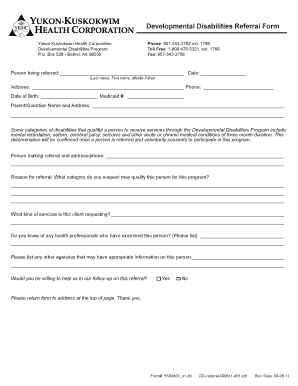 Fillable Online Developmental Disabilities Referral Form - bykhcorgb Fax Email Print - pdfFiller