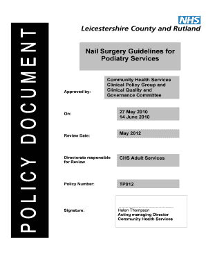 Fillable Online Nail Surgery Guidelines for Podiatry Services Fax Email ...