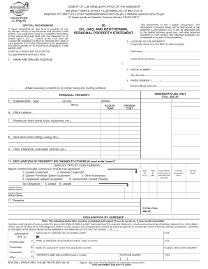 Fillable Online assessor lacounty 20 oil gas and geothermal personal ...