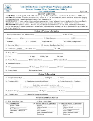 Fillable Online United States Coast Guard Officer Program Application ...