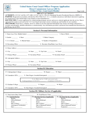 Fillable Online United States Coast Guard Officer Program Application ...