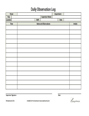 Fillable Online Daily Observation Log - Samplewords Forms Documents Fax ...