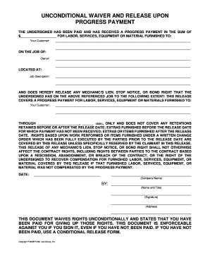 Fillable Online UNCONDITIONAL WAIVER AND RELEASE UPON Fax Email Print ...