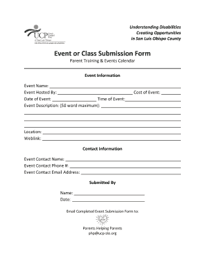 Fillable Online ucp-slo Event or Class Submission Form Fax Email Print ...