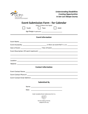 Fillable Online ucp-slo Event Submission Form - for Calendar Fax Email ...
