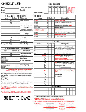 Fillable Online cs cornell CS CHECKLIST (ARTS) - cs cornell Fax Email ...