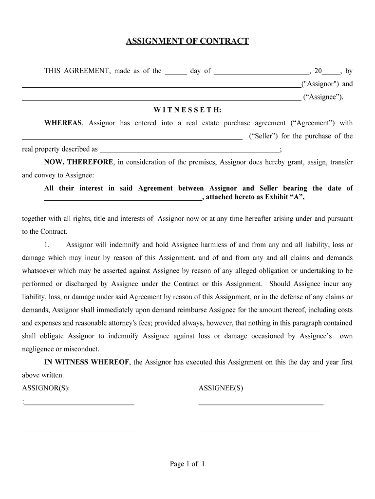 Fillable Online ASSIGNMENT OF CONTRACT - Bernhardt Law Firm Fax Email ...