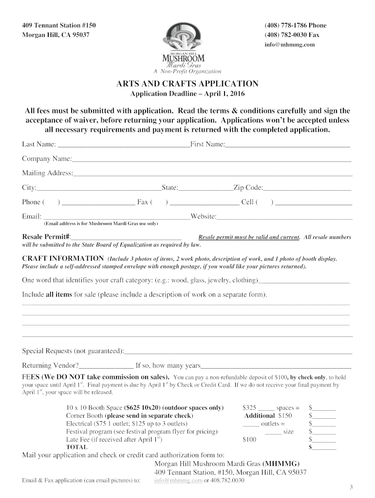 Fillable Online mhmmg Arts Craft Application - Morgan Hill Mushroom ...