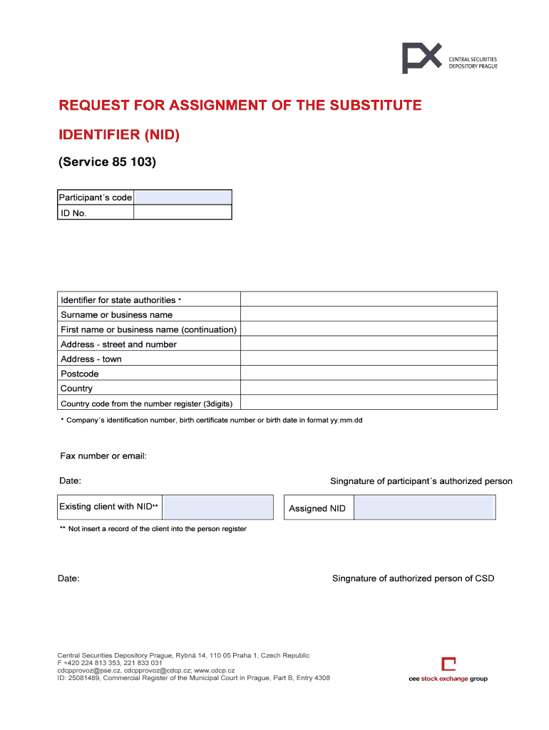 Fillable Online centraldepository REQUEST FOR ASSIGNMENT OF THE ...