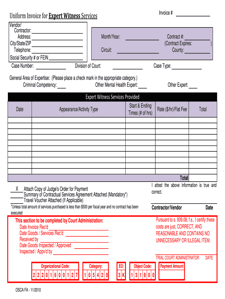 Fillable Online Uniform Invoice for Expert Witness Services Invoice Fax ...