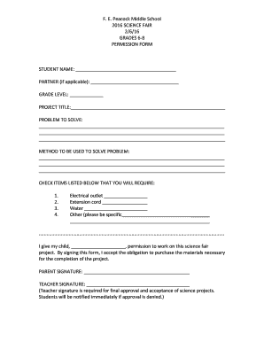 Fillable Online 2016 Science Fair Permission Form Fax Email Print ...