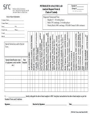 Fillable Online PETROLEUM ANALYSIS LAB Analysis Request Form amp Group ...