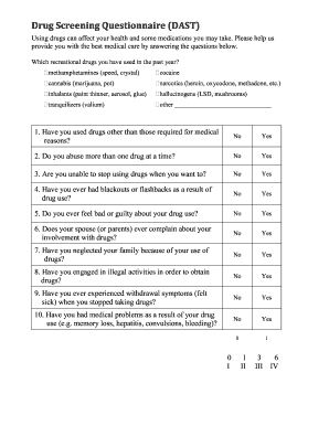 Fillable Online Drug Screening Questionnaire DAST - CCWJC Fax Email ...