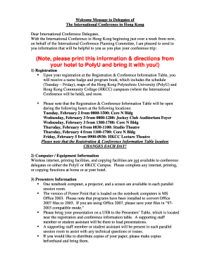 Fillable Online Welcome Message to Delegates of Fax Email Print - pdfFiller