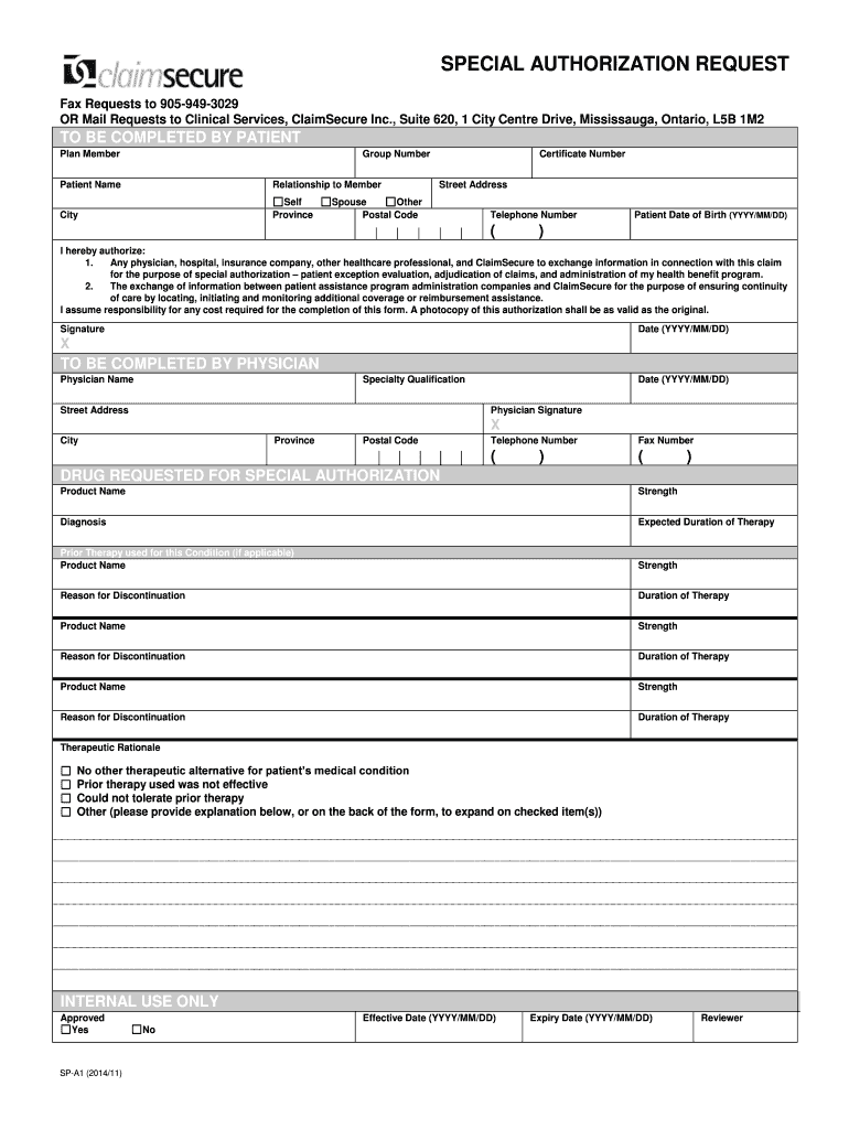 Fillable Online Prescription Drug Special Authorization Request - UNITE ...