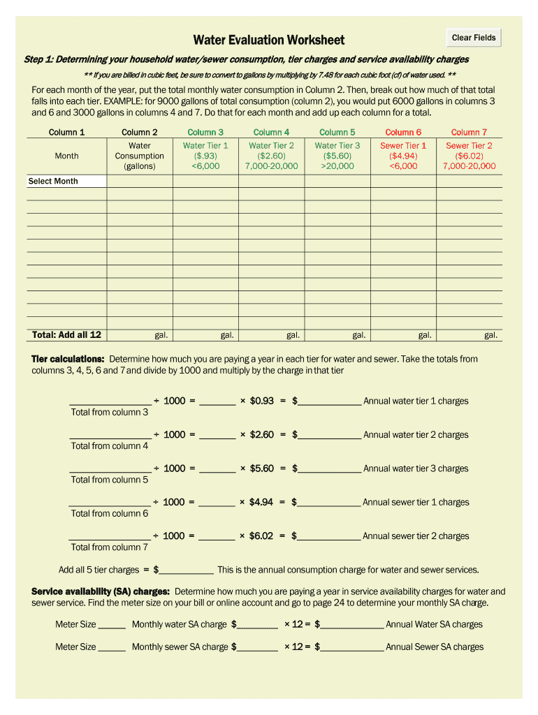 Fillable Online Water Evaluation Worksheet - JEA Fax Email Print ...