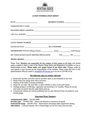 Fillable Online GUEST INFORMATION SHEET - bhuntersridge-cacomb Fax ...