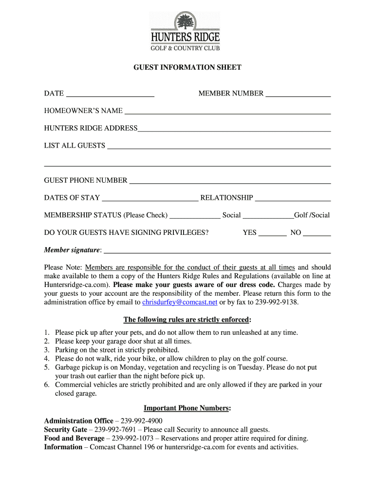 Fillable Online GUEST INFORMATION SHEET - bhuntersridge-cacomb Fax ...