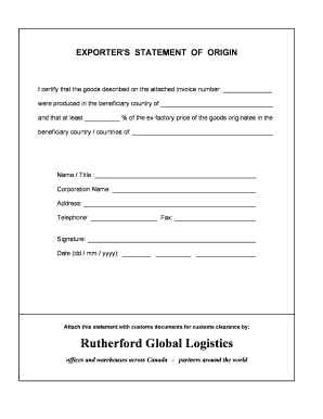 Fillable Online Exporter Statement of Origin - Rutherford Global ...