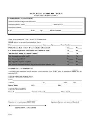 Fillable Online franklinmo BAD CHECK COMPLAINT FORM - Franklin County ...