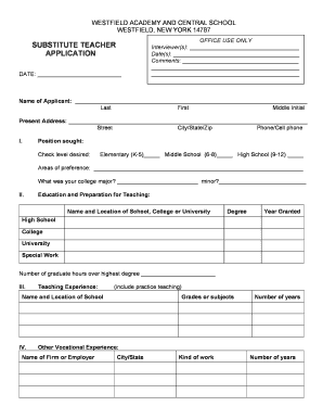 Fillable Online wacs wnyric Application - Substitute Teacher.doc Fax ...