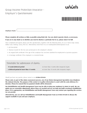 Fillable Online Group Income Protection Insurance - Employers ...