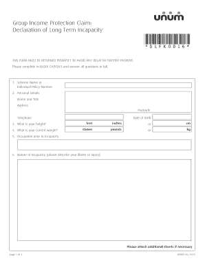 Fillable Online Group Income Protection Claim Declaration of Long Term ...