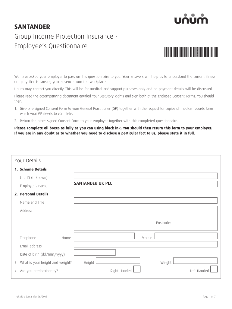 Fillable Online SANTANDER Group Income Protection Insurance Employees ...